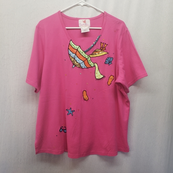 Quacker Factory | Tops | Quacker Factory Beach Top Tshirt Pink Size X ...